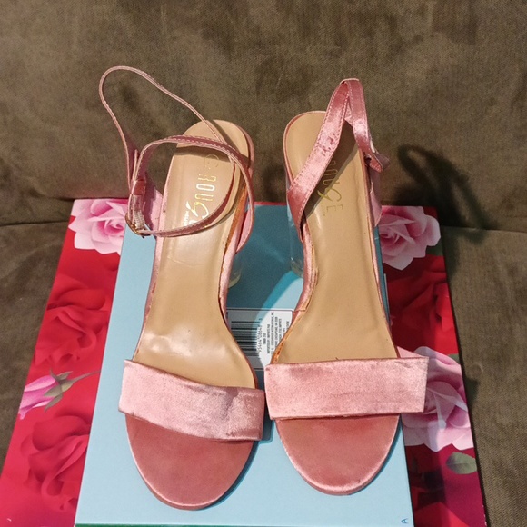 Rouge! | Shoes | Rouge Womens Pink Satin Ankle Strap Size Clear Heels ...